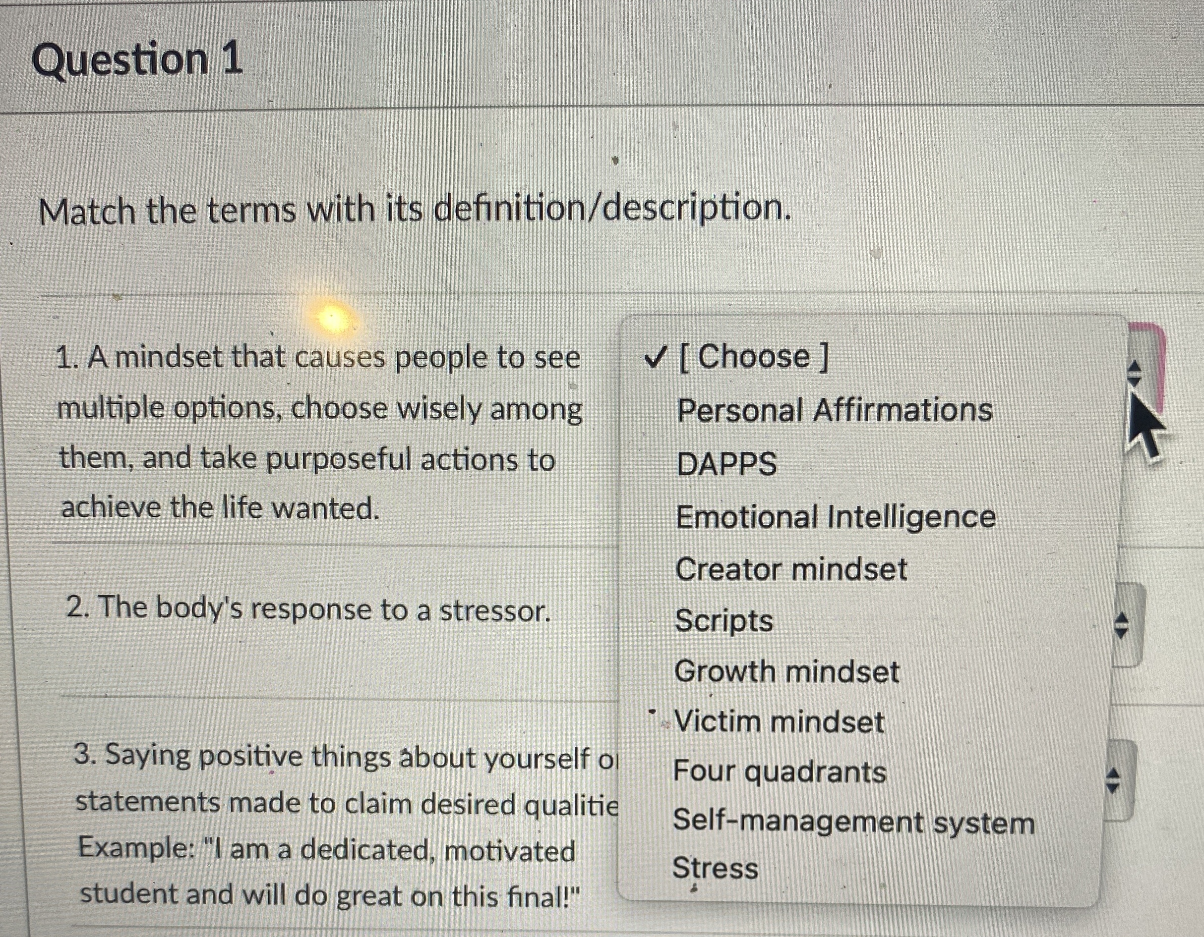 Solved Question 1Match the terms with its | Chegg.com