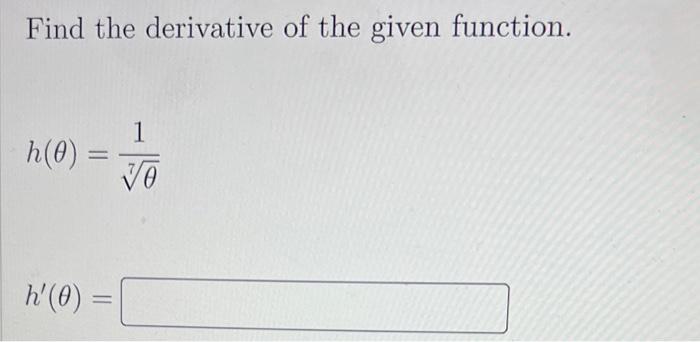 Solved Find the derivative of the given function. | Chegg.com