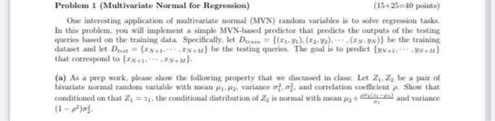 Solved Problem 1 (Multivariate Normal for Regression) | Chegg.com