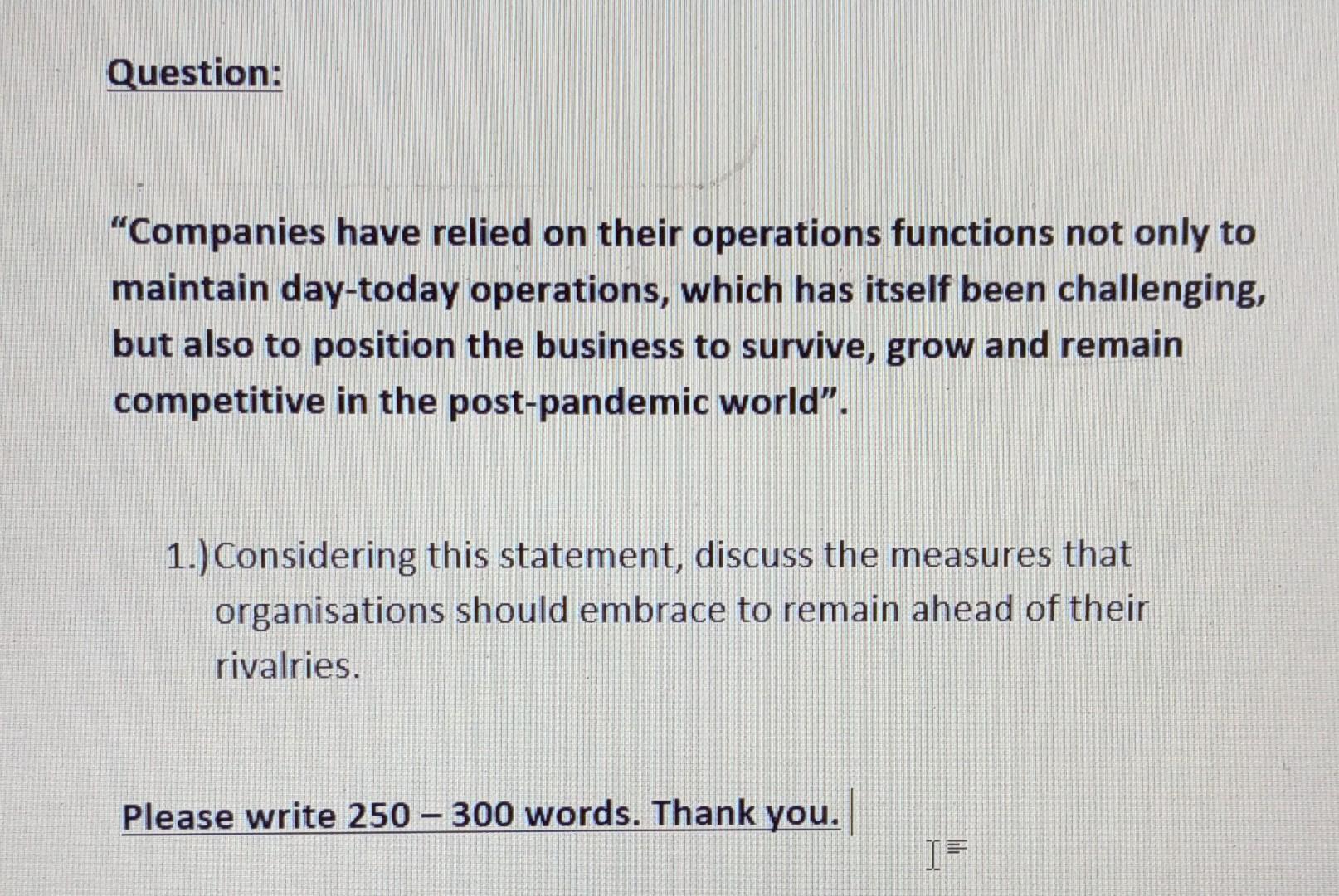 Solved "Companies have relied on their operations functions | Chegg.com