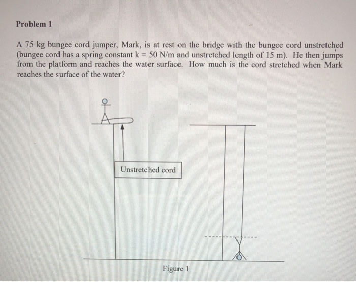 Solved Problem 1 A 75 kg bungee cord jumper, Mark, is at | Chegg.com