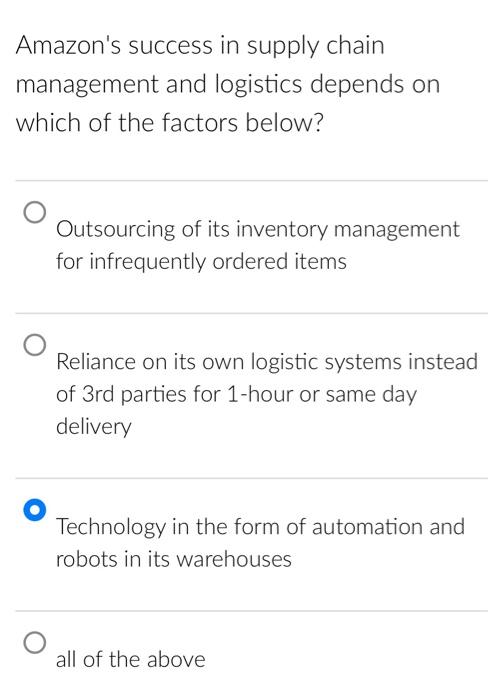 Solved Amazon's success in supply chain management and | Chegg.com