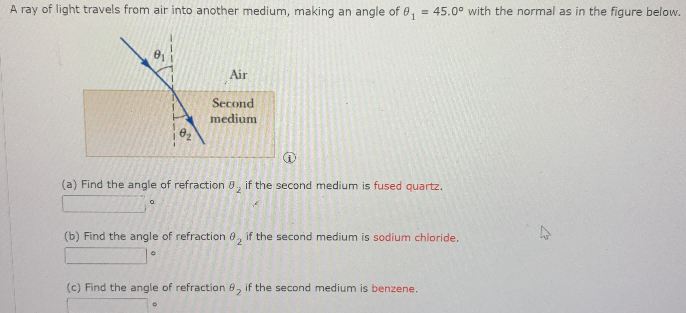 Solved A ray of light travels from air into another medium, | Chegg.com