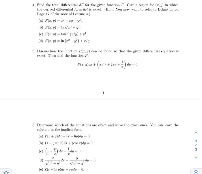 Solved 4. Find the total differential dF for the given | Chegg.com