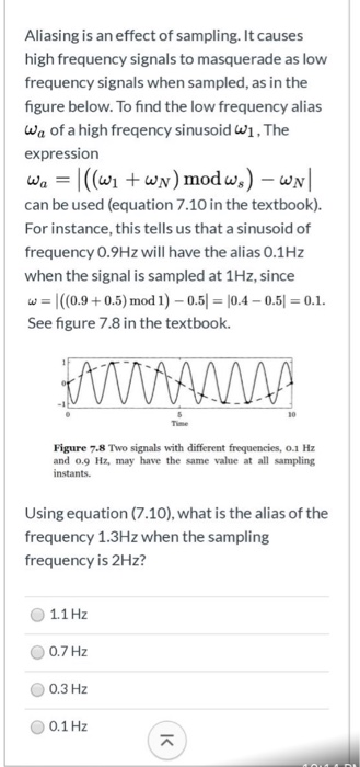 Solved Aliasing is an effect of sampling. It causes high | Chegg.com