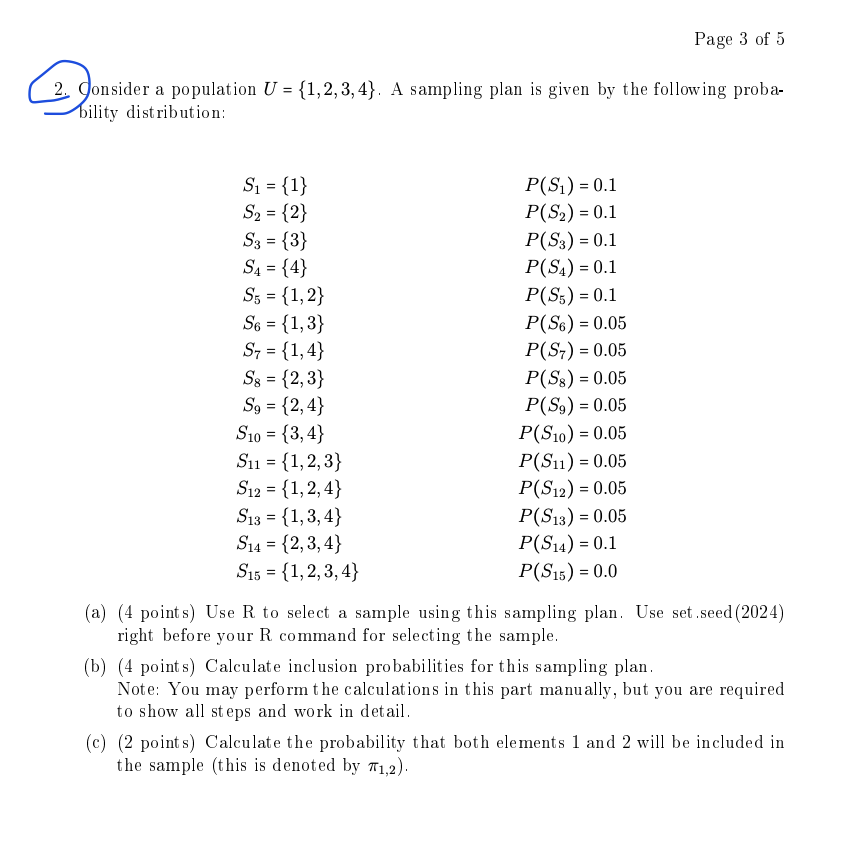 Solved Consider a population U = {1, 2, 3, 4}. ﻿A sampling | Chegg.com