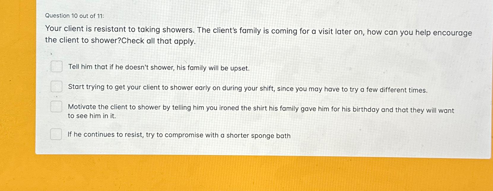 Solved Question 10 ﻿out of 11:Your client is resistant to | Chegg.com