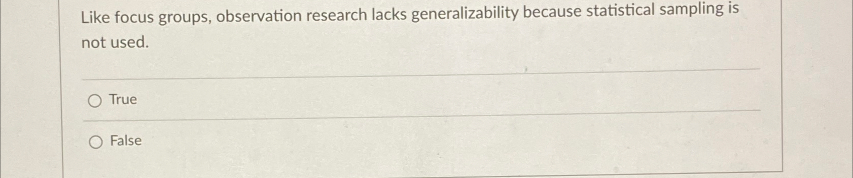 Solved Like focus groups, observation research lacks | Chegg.com