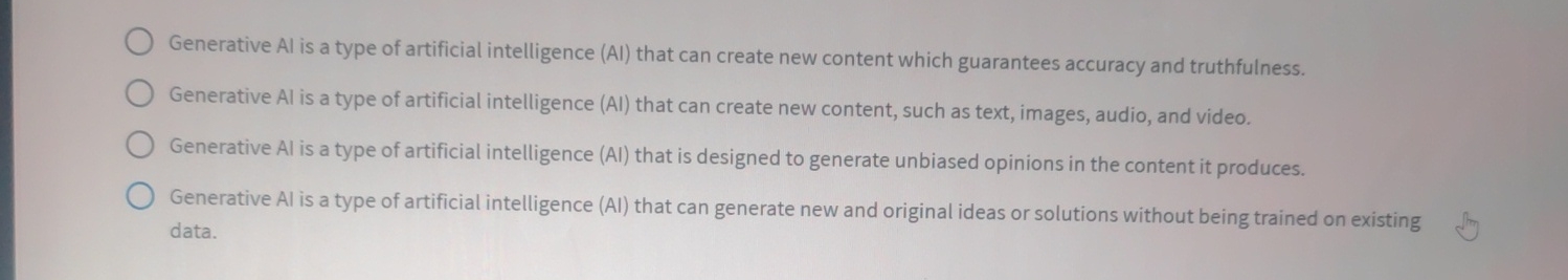 Solved Generative Al is a type of artificial intelligence | Chegg.com