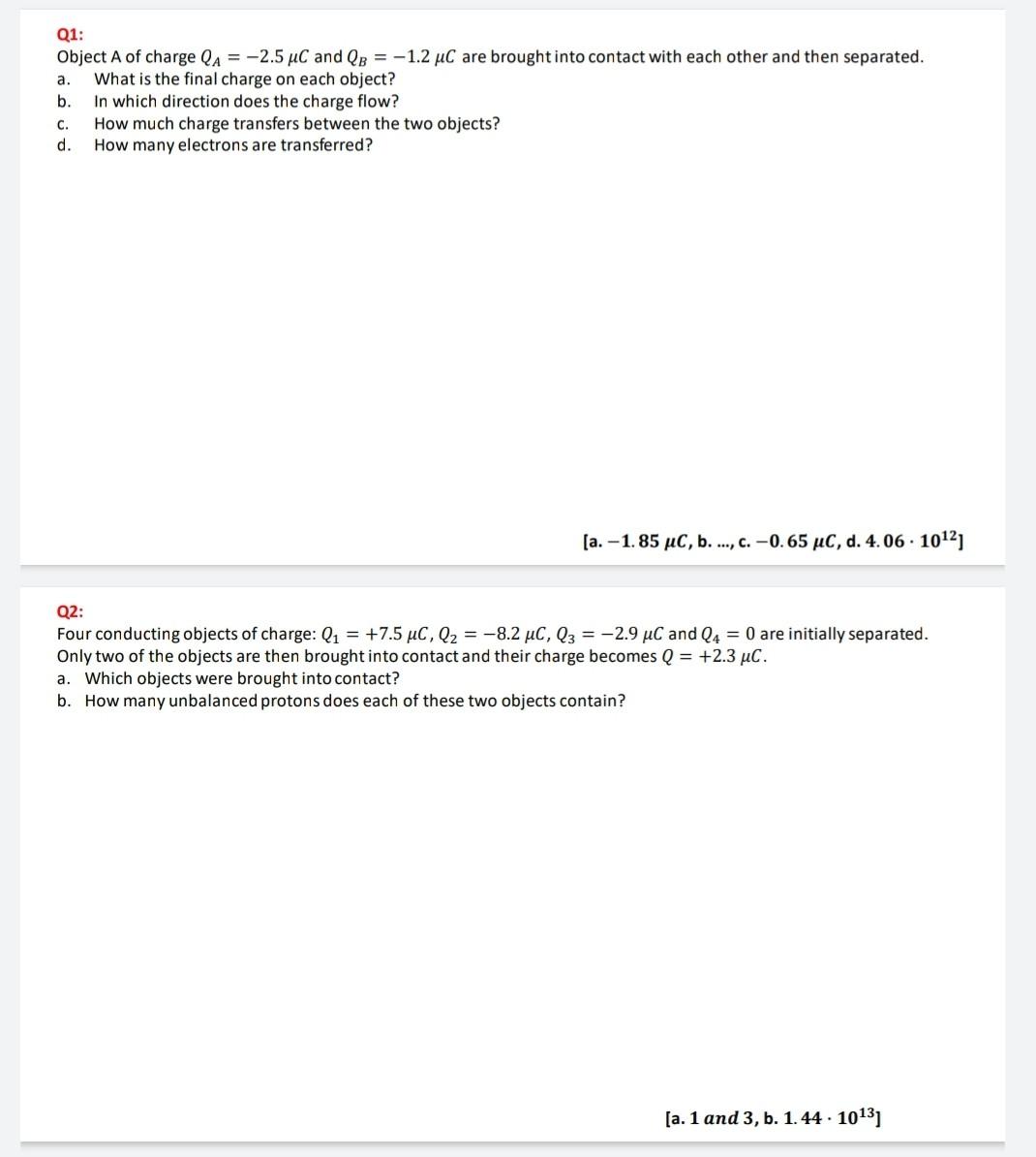 Solved Object A of charge QA=−2.5μC and QB=−1.2μC are | Chegg.com
