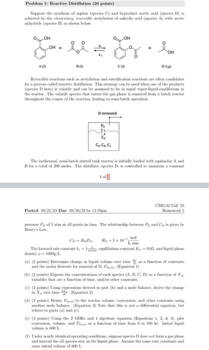 Solved Problem It Reactive Distillation (20 points) | Chegg.com