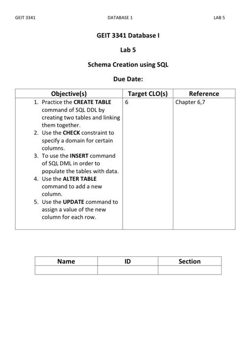 Solved GEIT 3341 DATABASE 1 LAB 5 GEIT 3341 Database I Lab 5 | Chegg.com