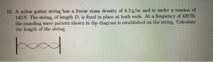 Solved 10. A nylon guitar string has a linear mass density | Chegg.com