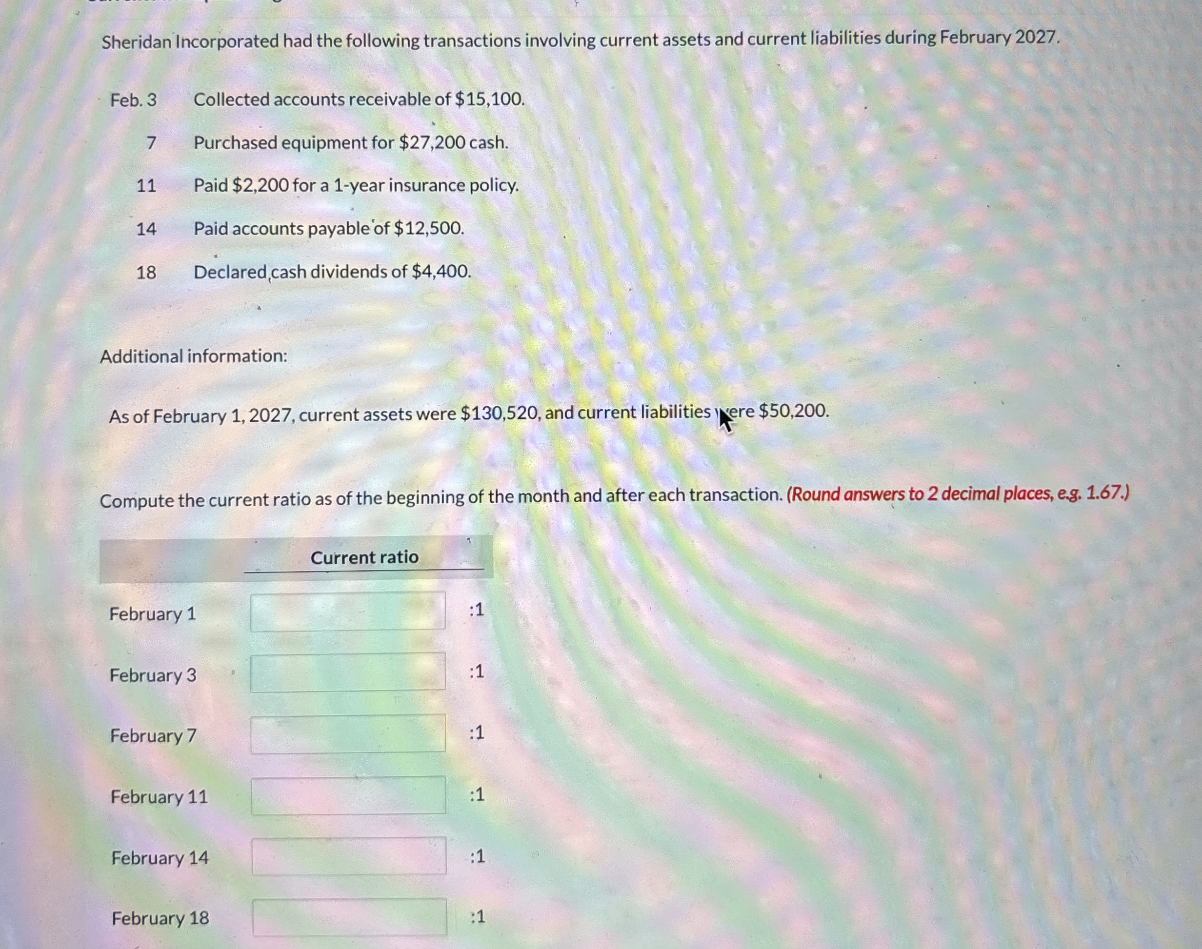 Solved Sheridan Incorporated had the following transactions | Chegg.com