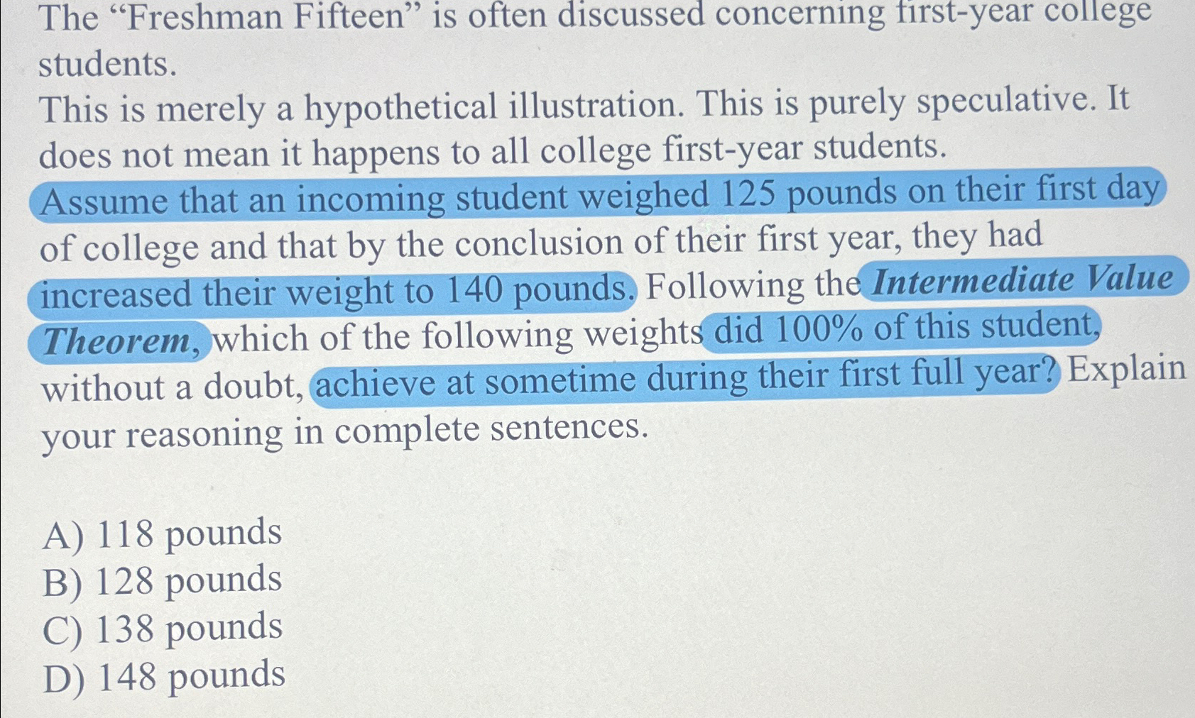 Solved The "Freshman Fifteen" is often discussed concerning | Chegg.com