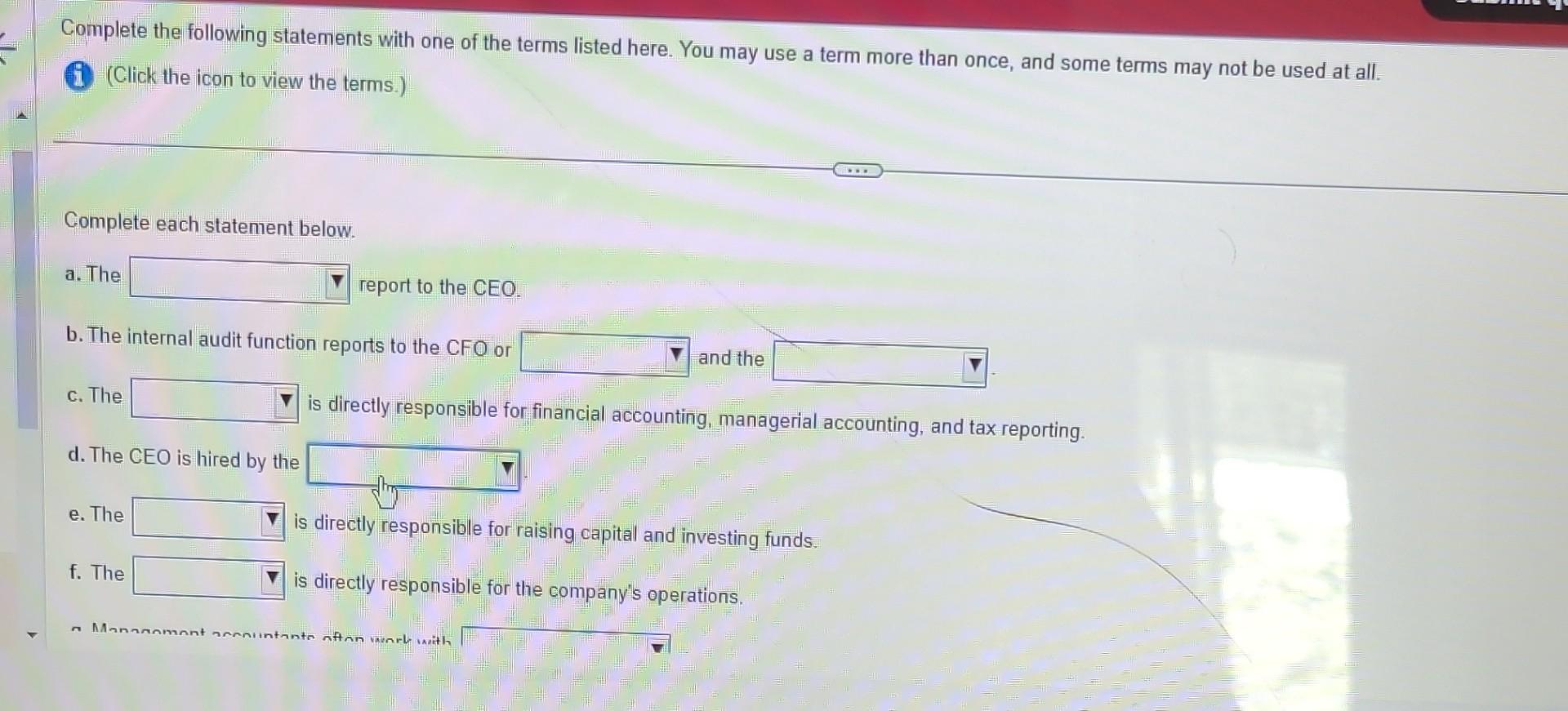 Solved Complete the following statements with one of the | Chegg.com