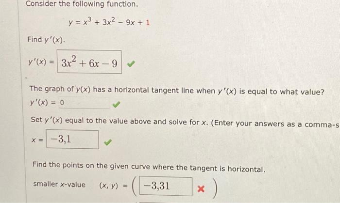 Solved Consider the following function. y = x³ + 3x² - 9x + | Chegg.com