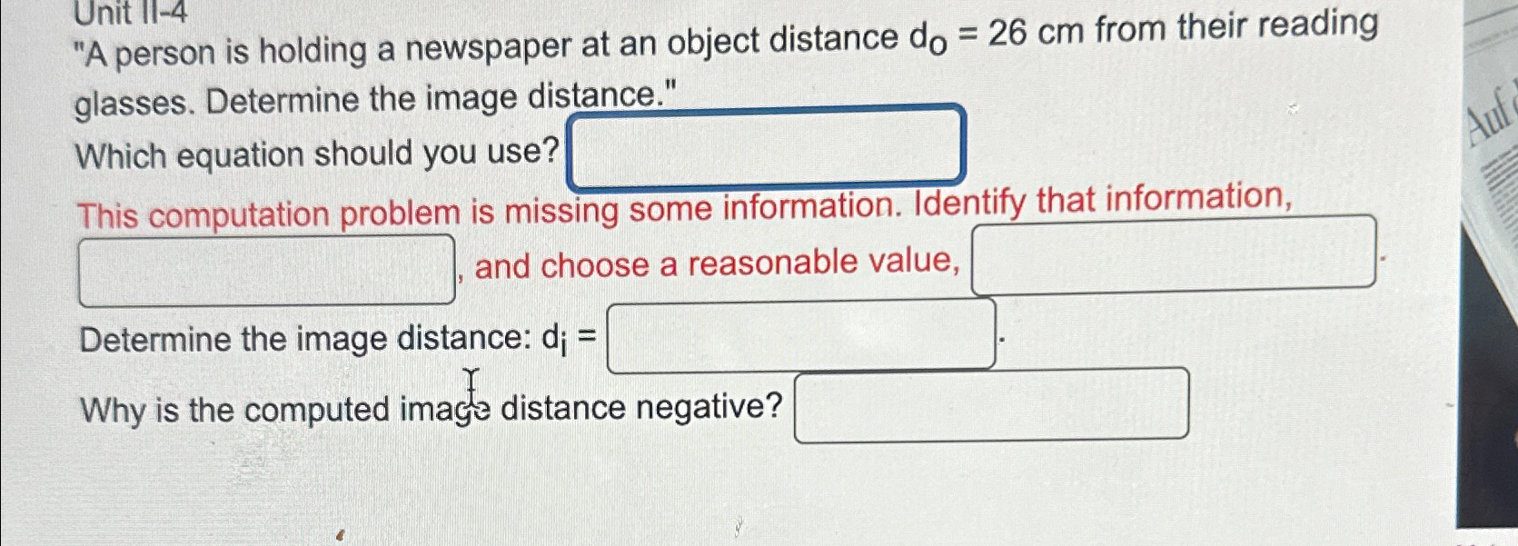 Solved "A person is holding a newspaper at an object | Chegg.com