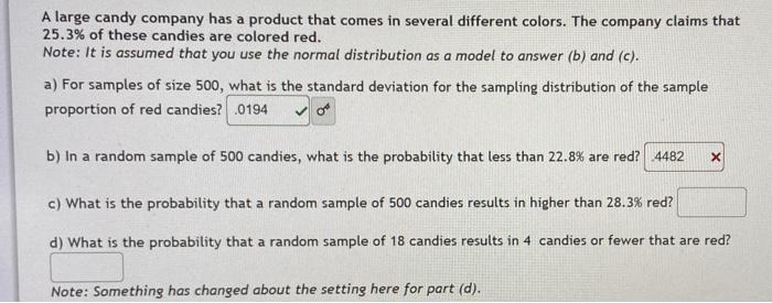 Solved A large candy company has a product that comes in | Chegg.com