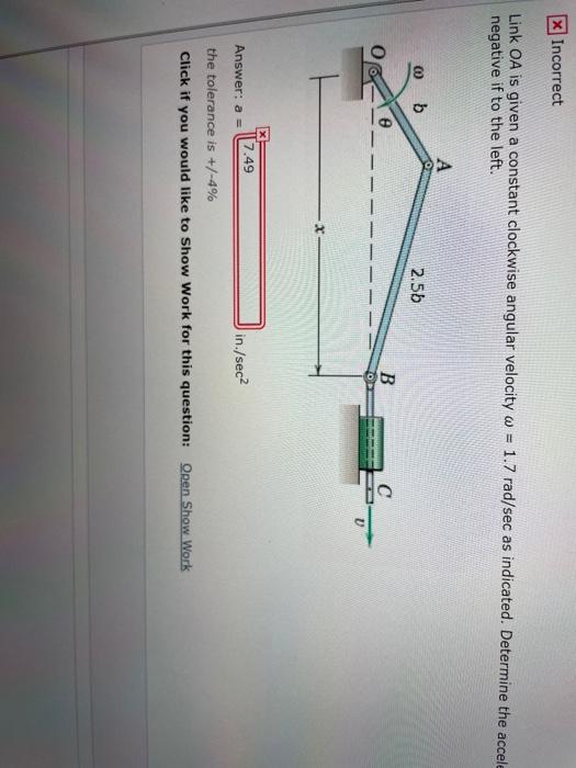 Solved X Incorrect Link OA is given a constant clockwise | Chegg.com