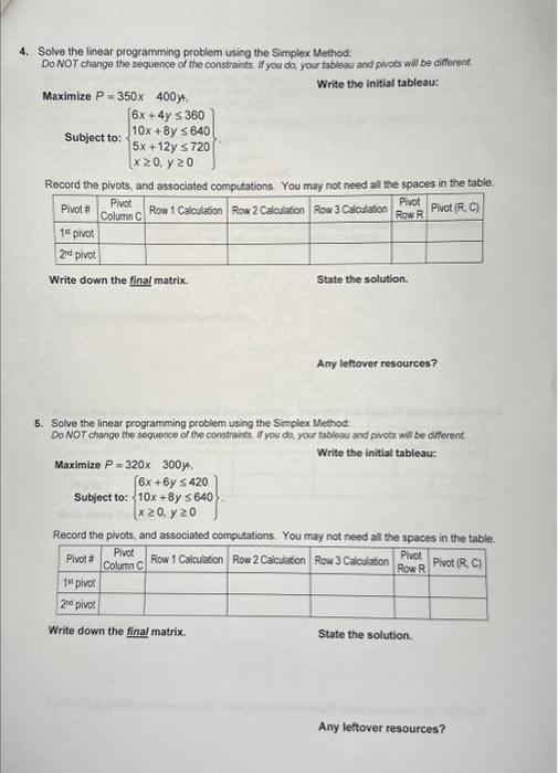 Solved 4. Solve the linear programming problem using the | Chegg.com