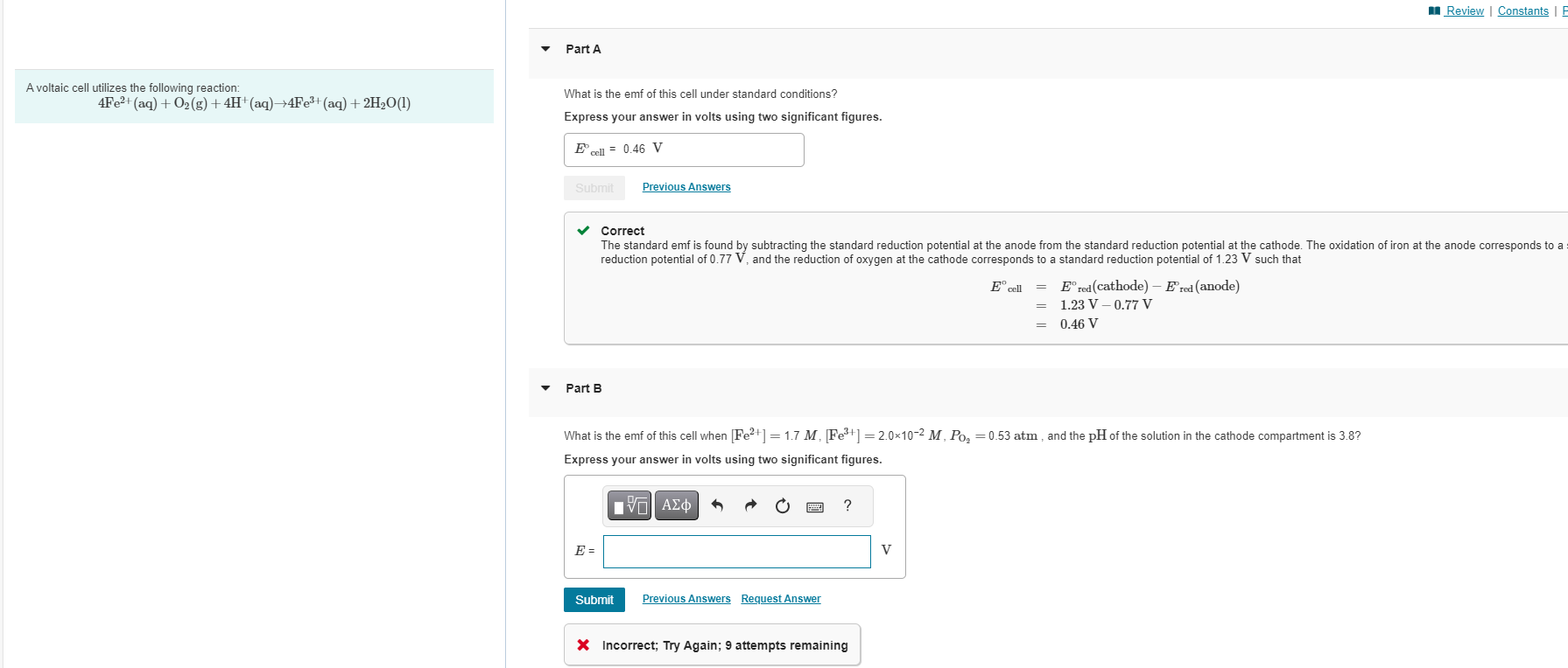 Solved Part AA voltaic cell utilizes the following | Chegg.com