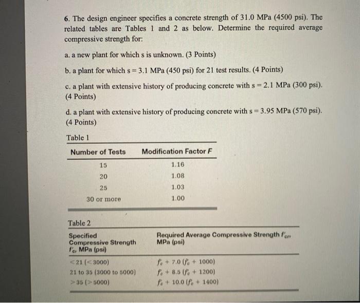 Solved 6. The design engineer specifies a concrete strength | Chegg.com