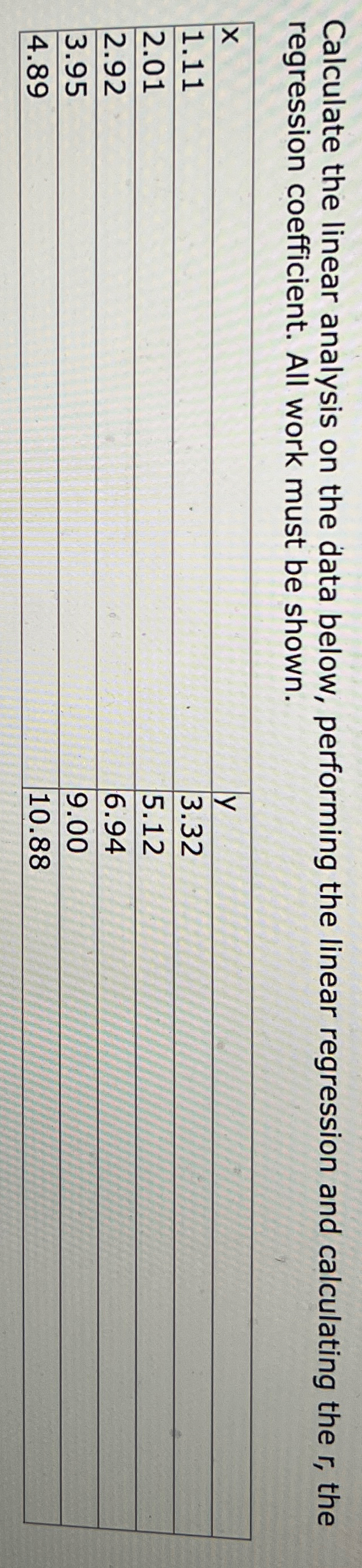 Solved Show all work in solving the following | Chegg.com