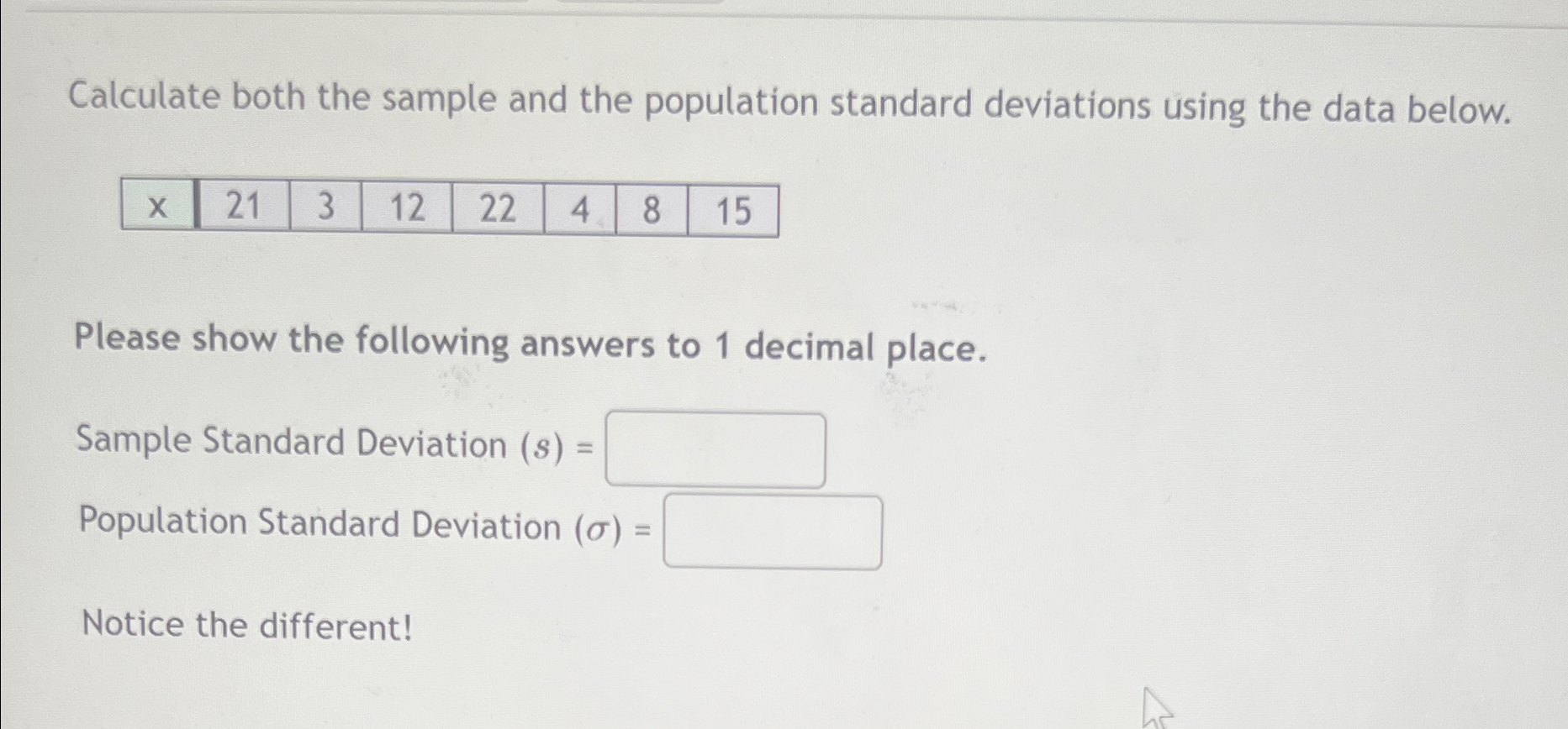 Solved Calculate both the sample and the population standard | Chegg.com