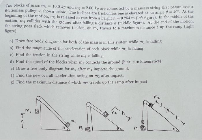 Solved Two blocks of mass m1=10.0 kg and m2=2.00 kg are | Chegg.com