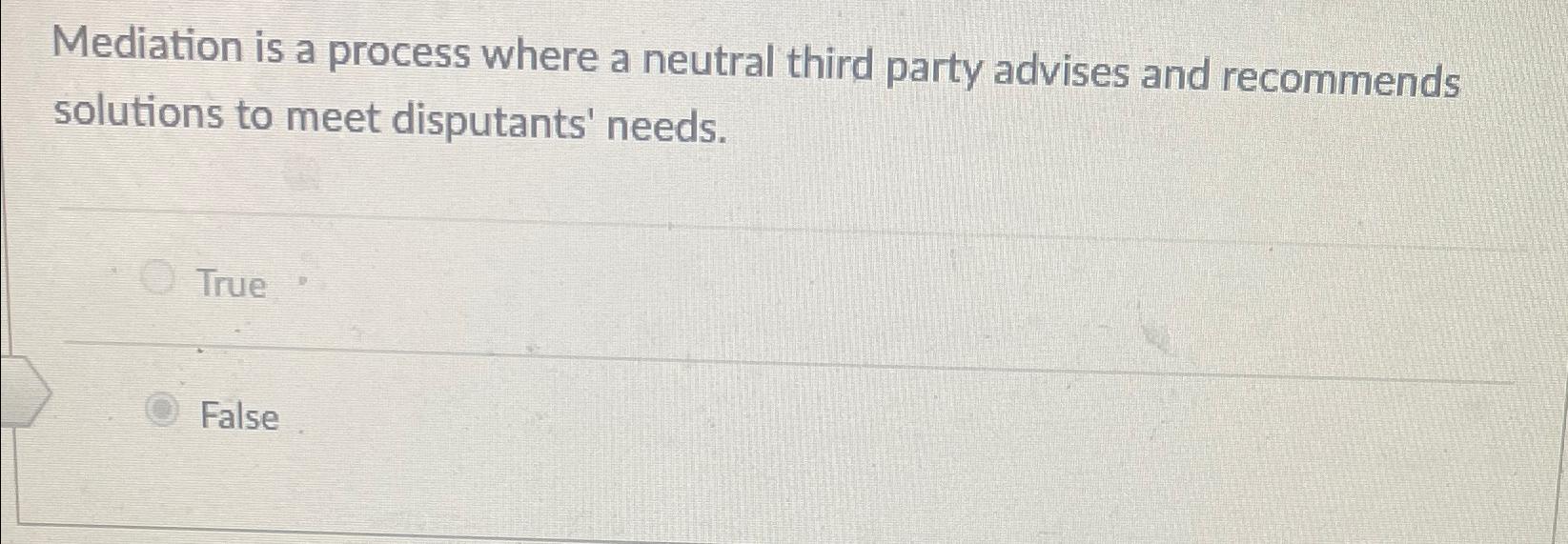 Solved Mediation is a process where a neutral third party | Chegg.com