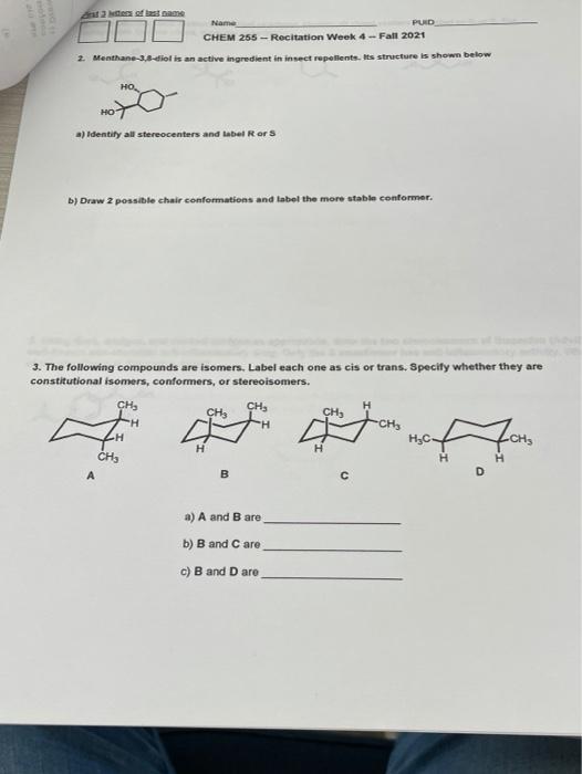 Solved 1) Draw two unique chair conformations for each ring | Chegg.com