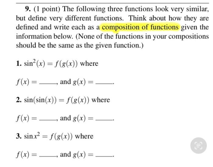 Solved 9. (1 point) The following three functions look very | Chegg.com
