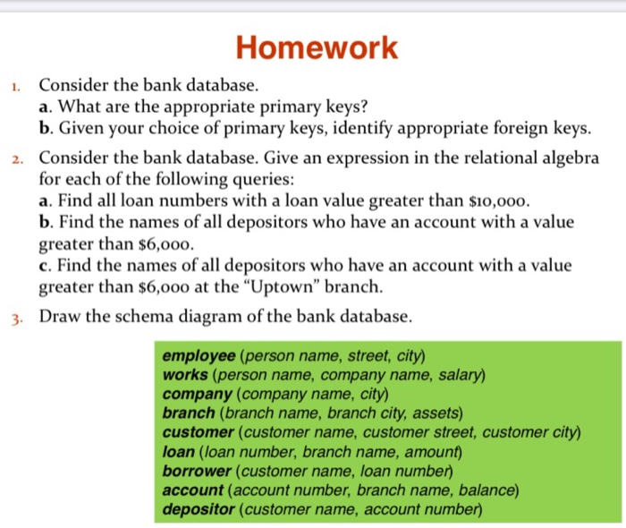 Solved Homework 1. Consider the bank database. a. What are | Chegg.com
