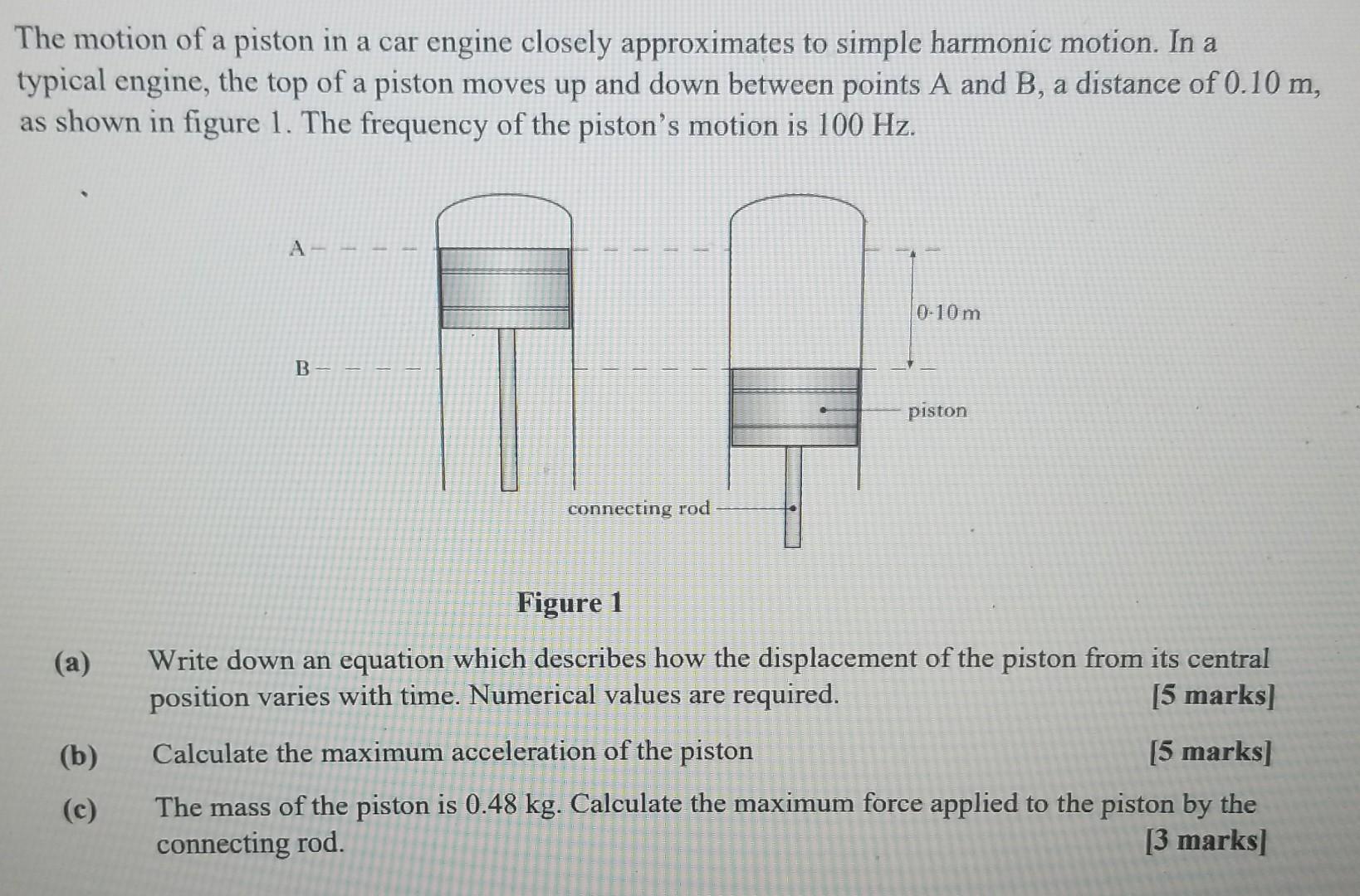 Solved The motion of a piston in a car engine closely | Chegg.com