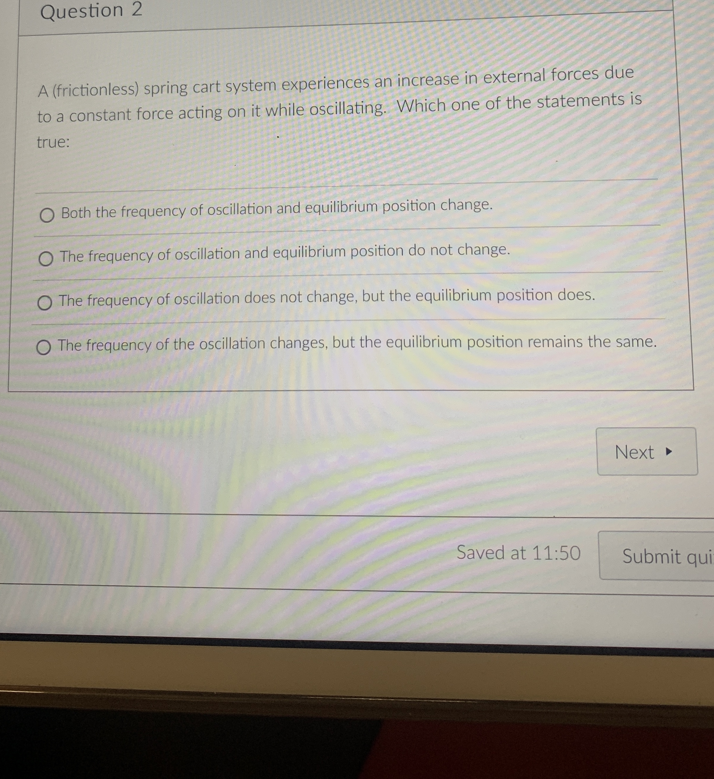 Solved Question 2A (frictionless) ﻿spring cart system | Chegg.com