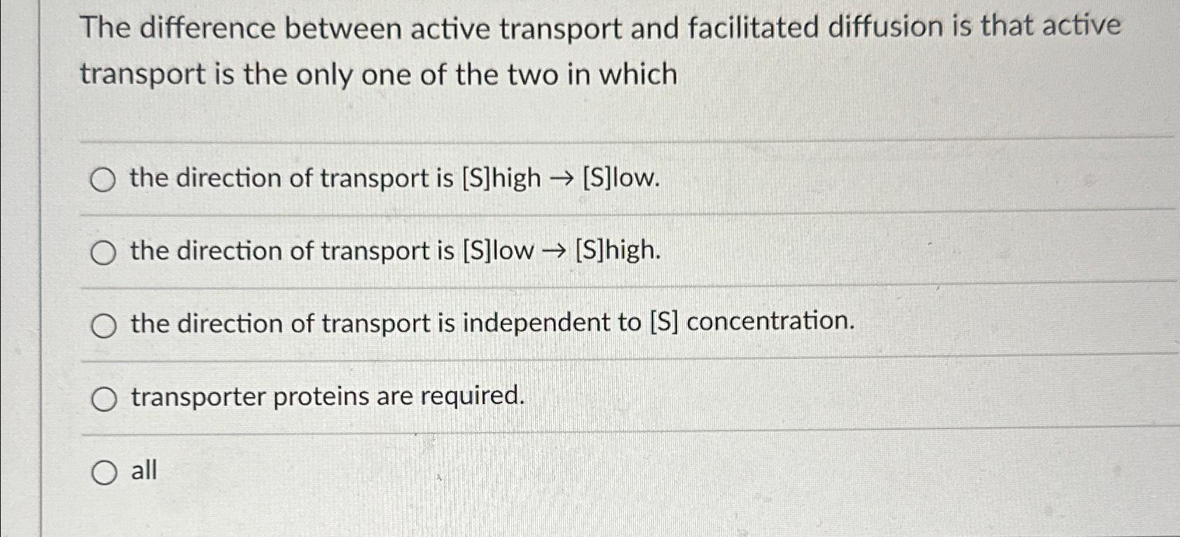 Solved The difference between active transport and | Chegg.com