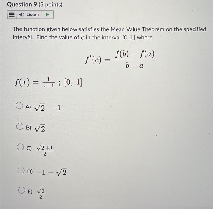 Solved The function given below satisfies the Mean Value | Chegg.com