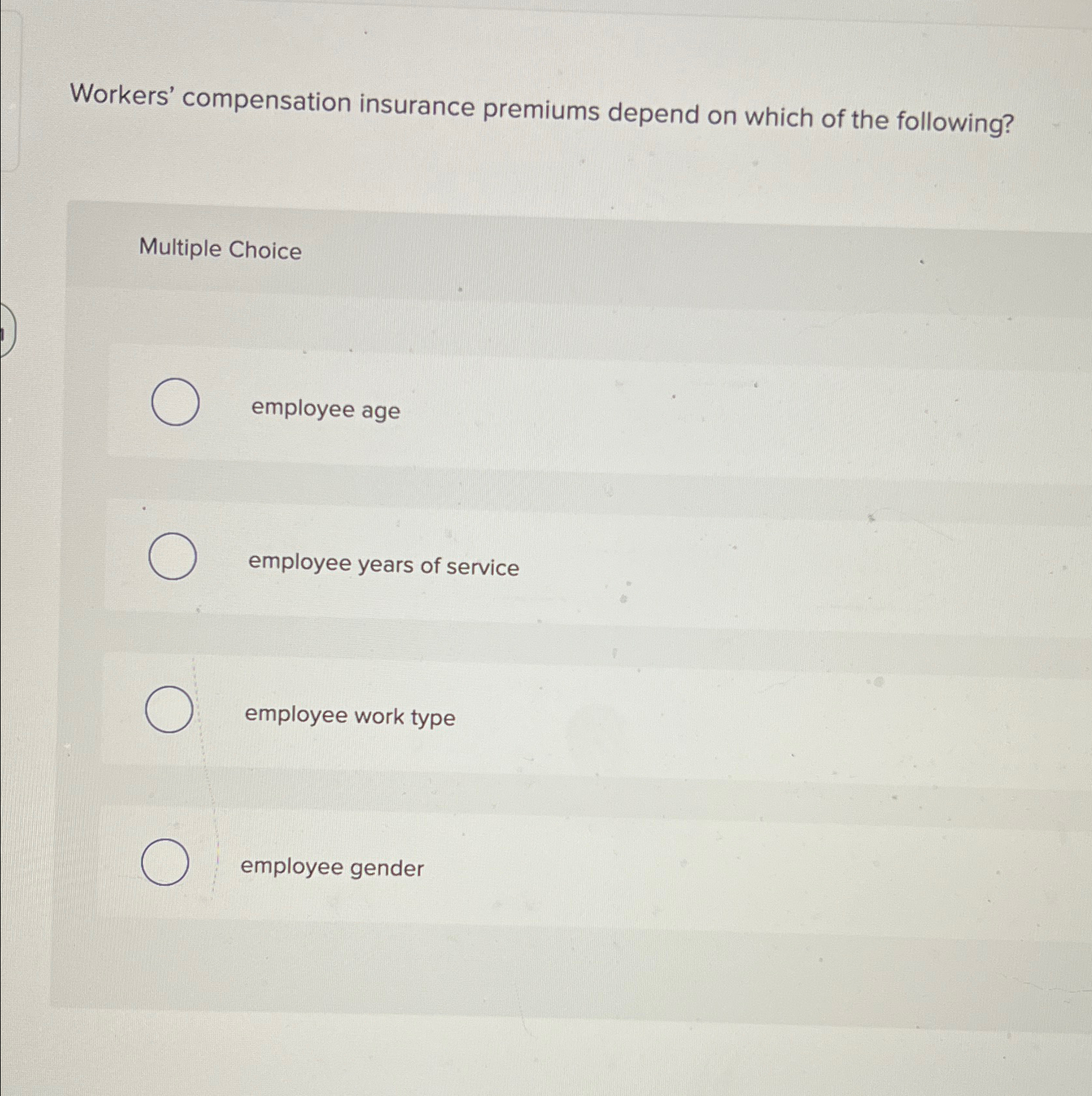 Solved Workers' compensation insurance premiums depend on | Chegg.com