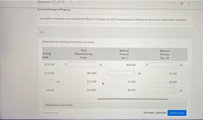 Solved Current Attempt in Progress Incomplete manufacturing | Chegg.com