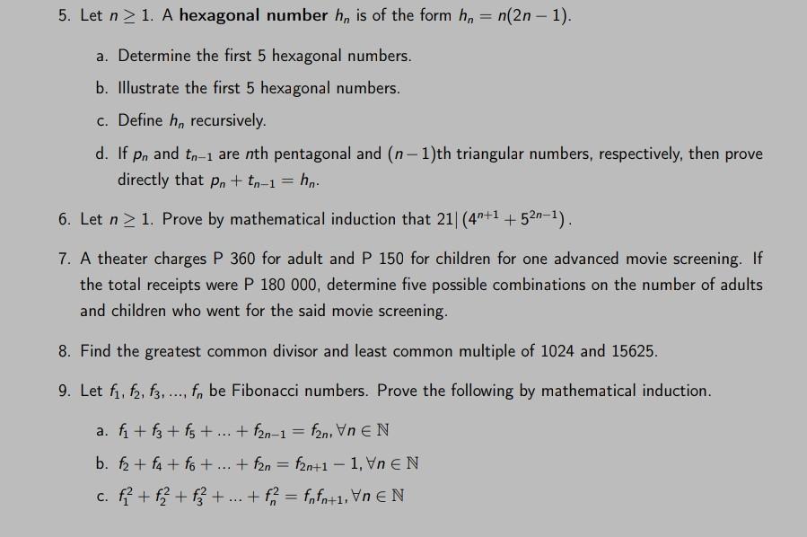 Solved 5. Let n > 1. A hexagonal number h, is of the form hn | Chegg.com