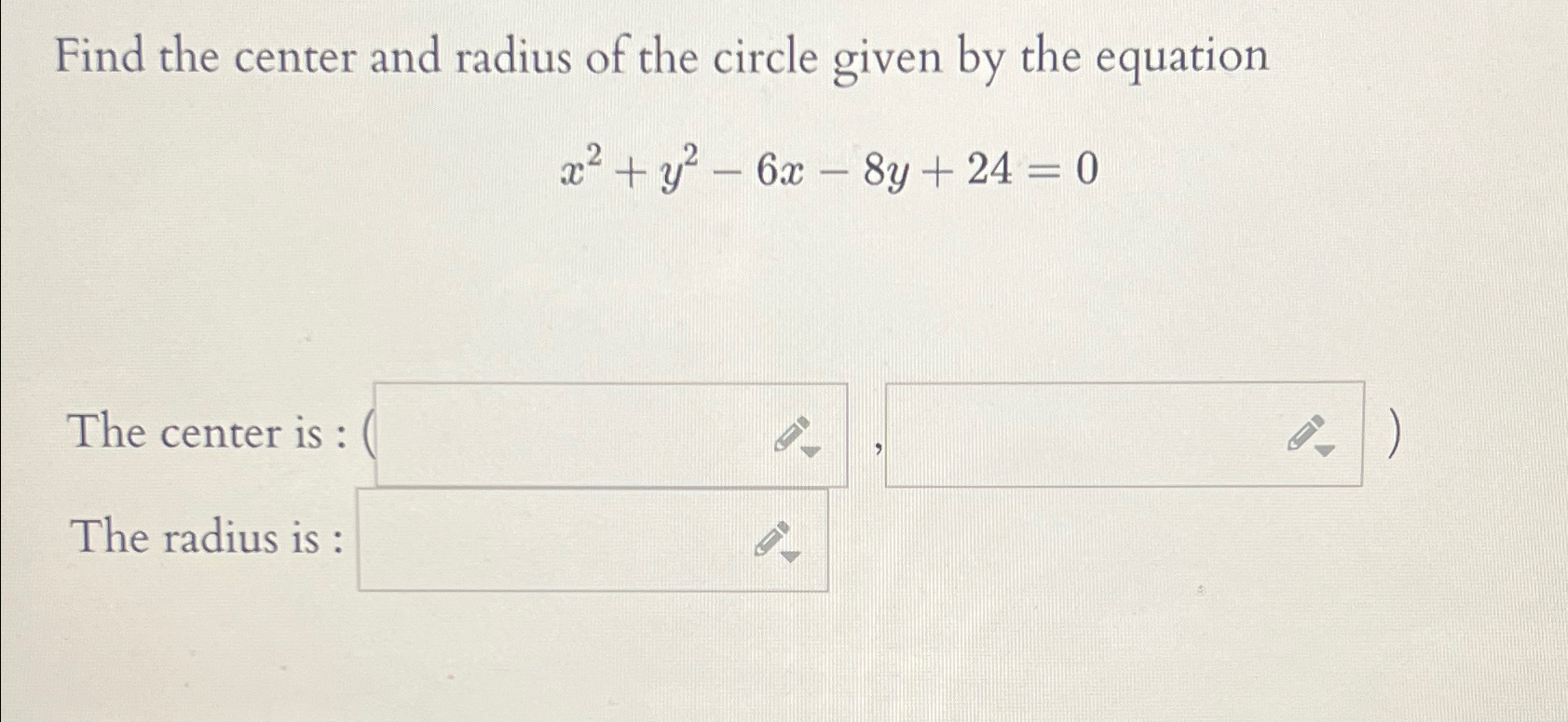 Solved Find the center and radius of the circle given by the | Chegg.com