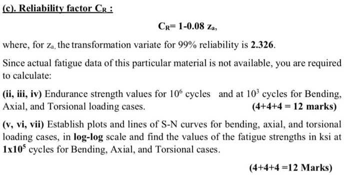 (c). Reliability factor Cr : Cr=1-0.08 za where, for | Chegg.com