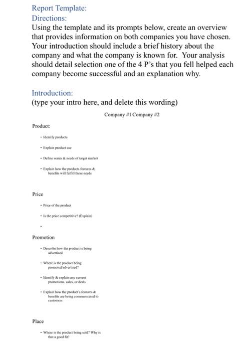 Solved Report Template: Directions: Using the template and | Chegg.com