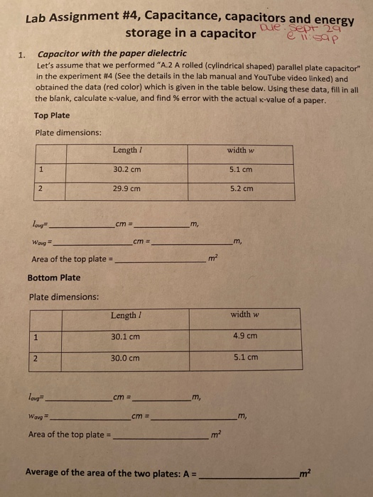 Solved ep 20 1. Lab Assignment #4, Capacitance, capacitors | Chegg.com