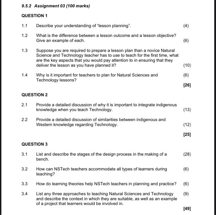 Solved 9.5.2 Assignment 03 (100 marks) QUESTION 1 1.1 | Chegg.com