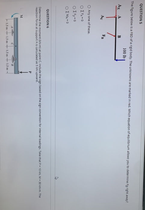 Solved QUESTION 5 The figure below is a FBD of a rigid body. | Chegg.com