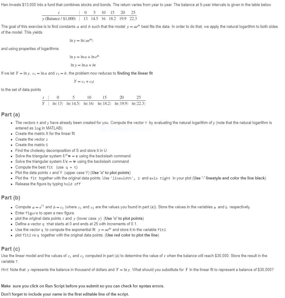 Solved The goal of this exercise is to find constants a and | Chegg.com