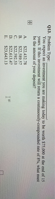 Solved Q13. Problem Type: You expect an investment you are | Chegg.com
