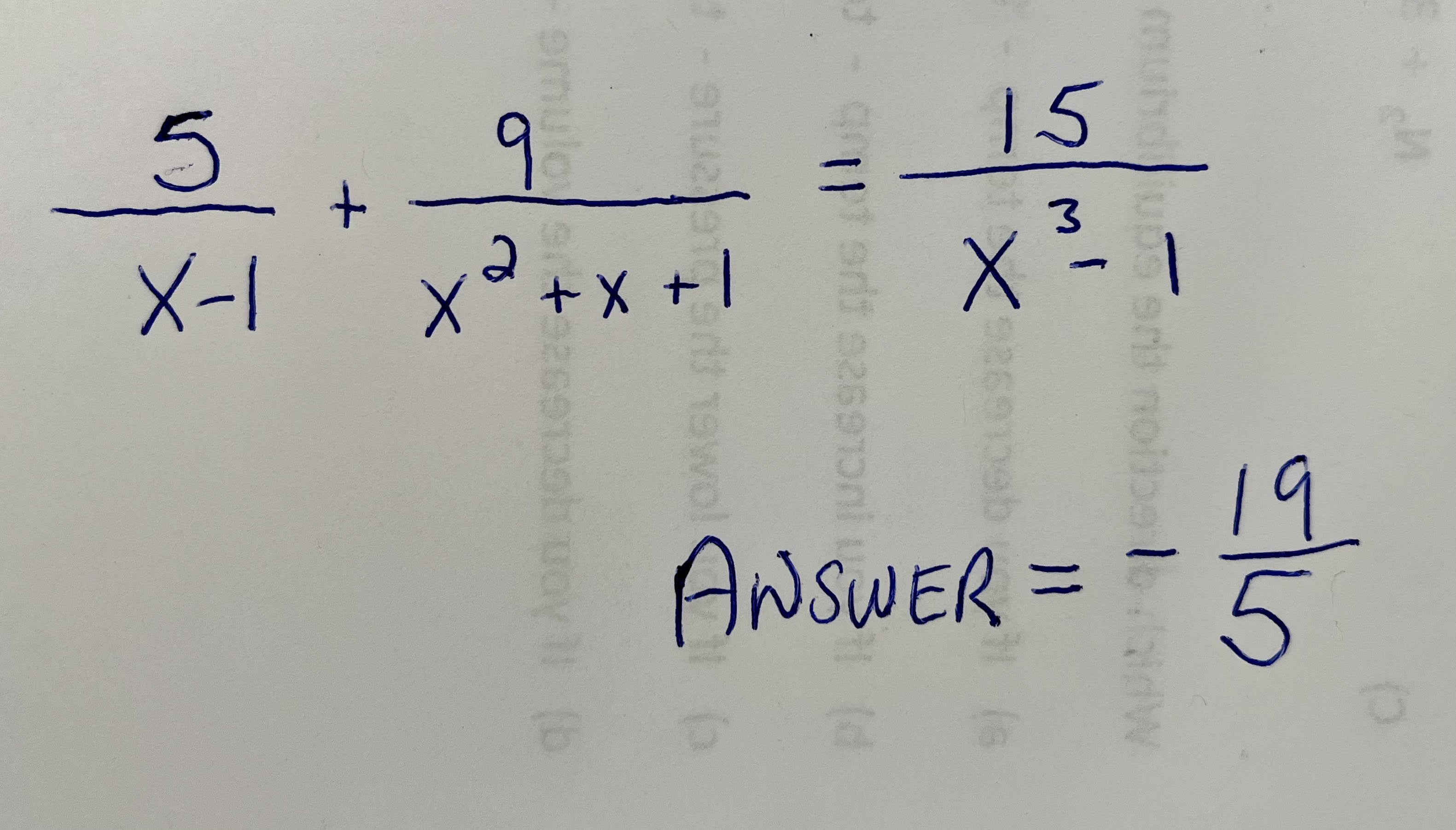Solved 5x-1+9x2+x+1=15x3-1 ﻿ANSWER =-195How do I solve using | Chegg.com